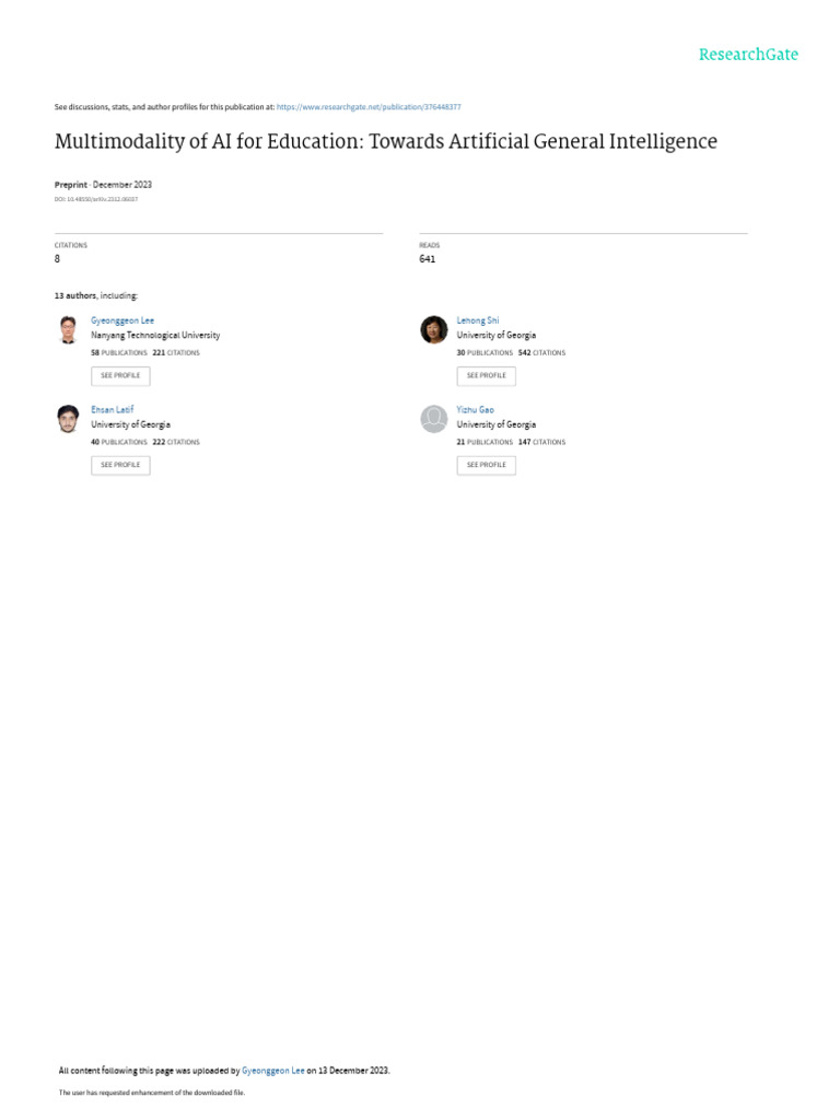 Preprint_v2MultimodalAGIforEducation | PDF | Artificial Intelligence | Intelligence (AI) & Semantics