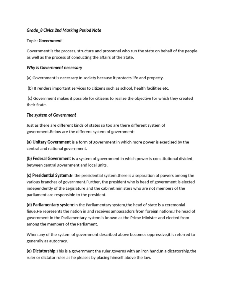 Grade - 8 2nd Period Civics Note-WPS Office | PDF | Elections | Government
