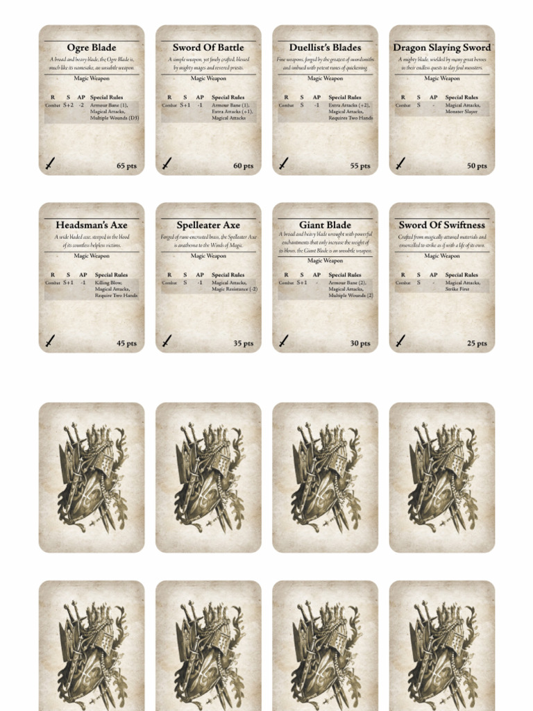 Unofficial Magic Items Reference Cards | PDF