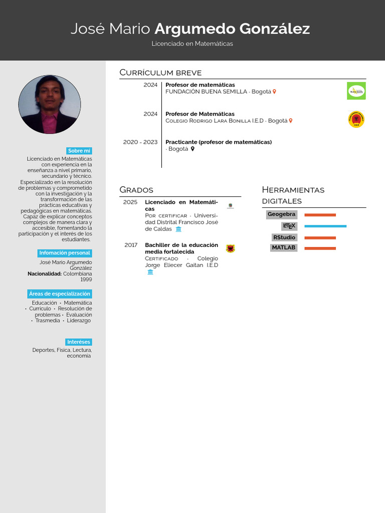 HV José Argumedo | PDF | Maestros | Bogotá