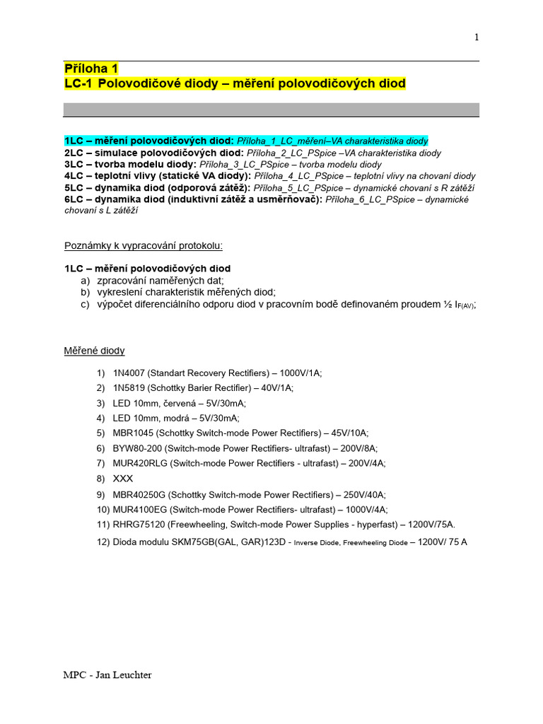 Priloha - 1 - LC - Mereni VA Charakteristik Diod 18 11 2024 Final | PDF