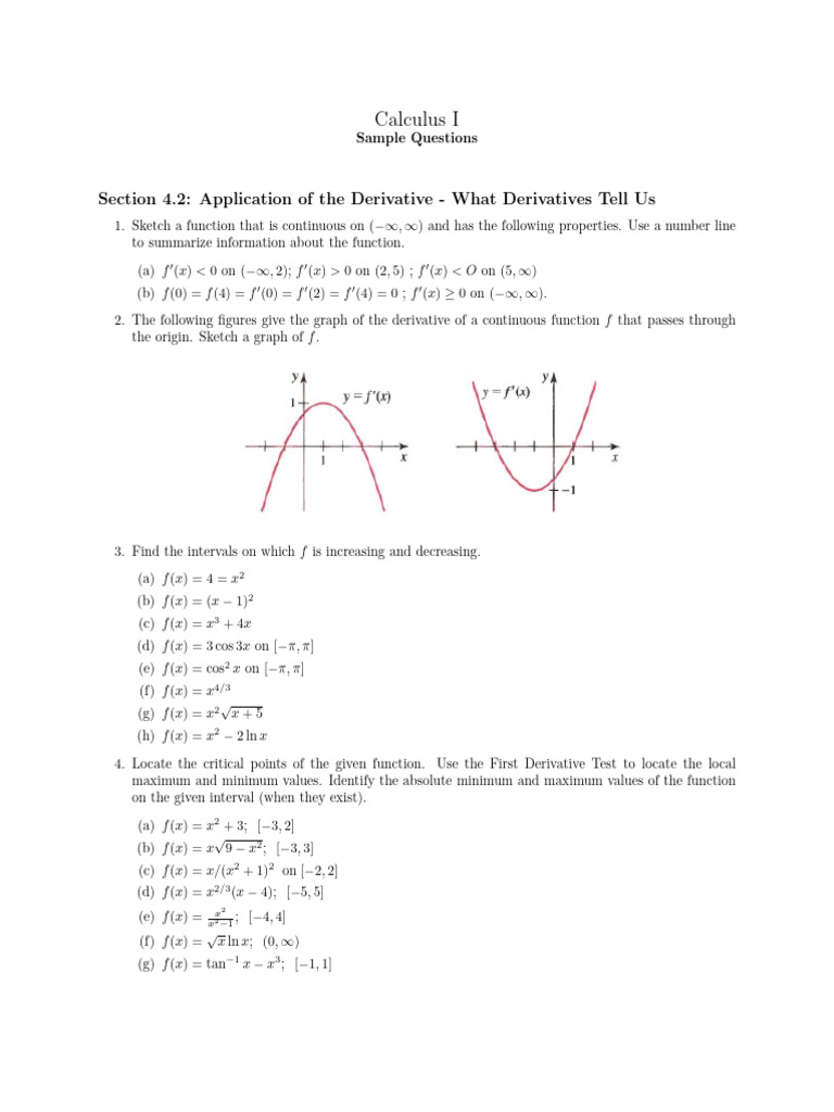 Sample Questions Applications of Derivative II | PDF | Mathematical Analysis | Functions And ...