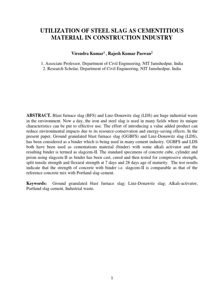 Steel Slag as Cementitious Material | PDF | Concrete | Cement