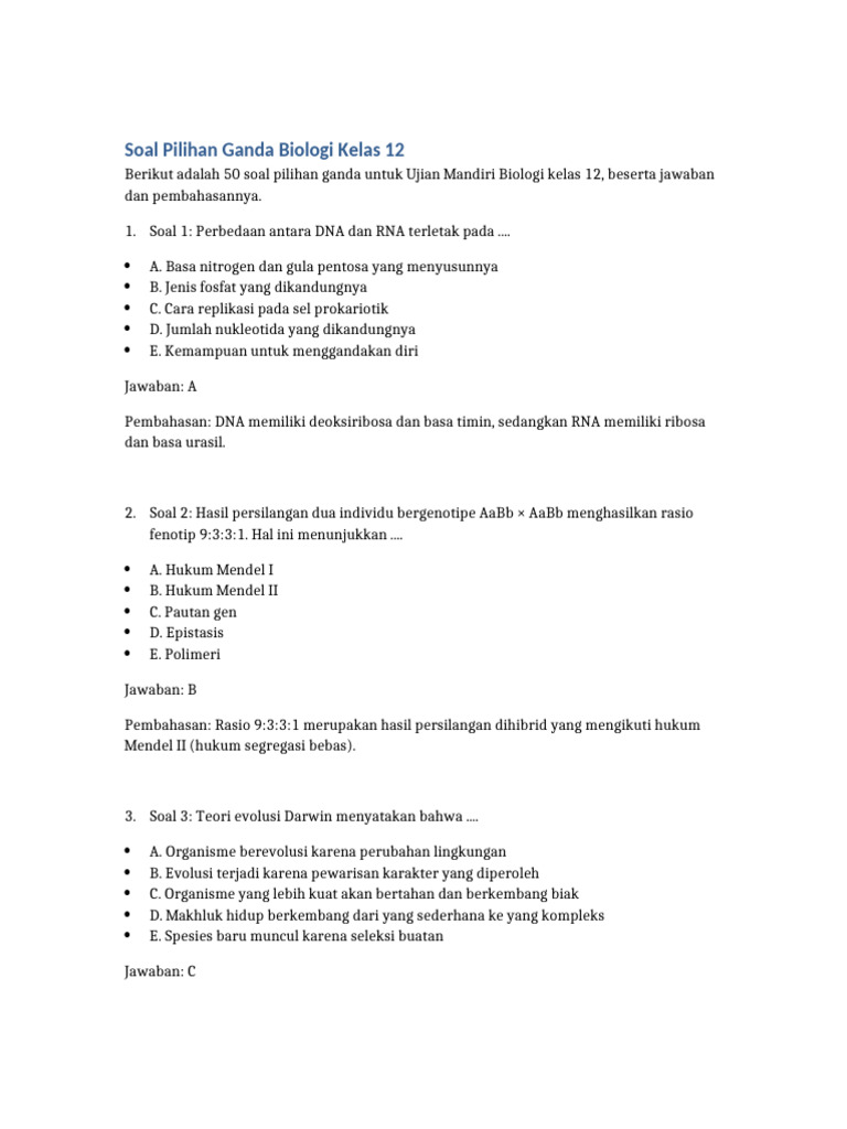 Contoh Soal - Biologi - Kelas - 12 | PDF