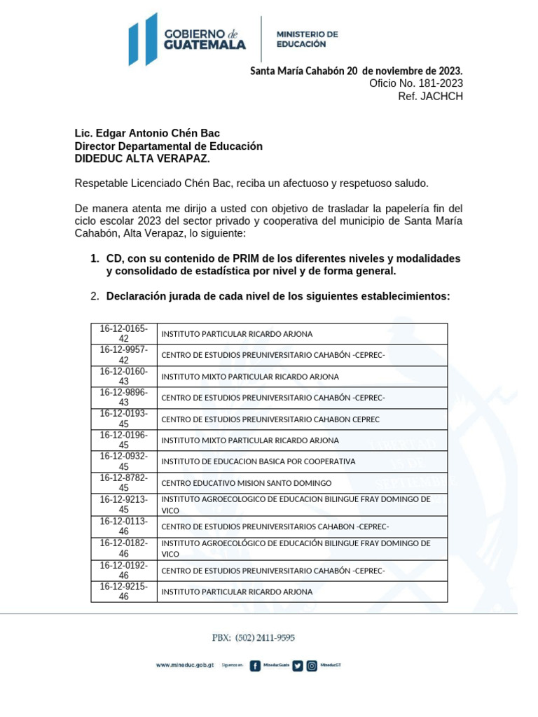 Oficio 180 entrega de papeleria final de privados y cooperativa | PDF