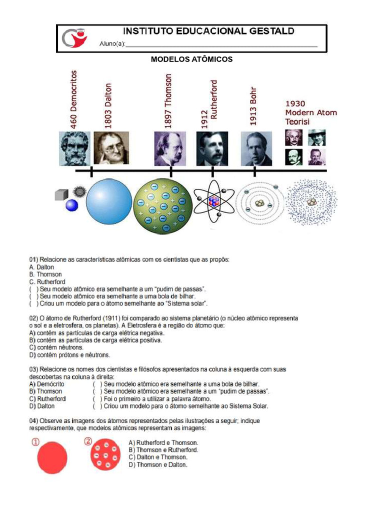 Atividade Modelos Atomicos | PDF