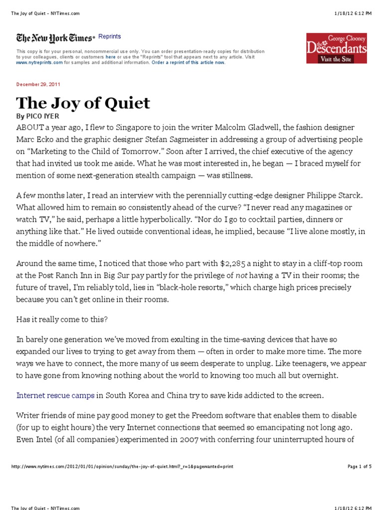 The Joy of Quiet - NYTimes | PDF | Internet