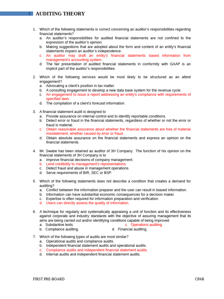 FIRST FREEBOARD Auditing Theory | PDF | Auditor's Report | Audit