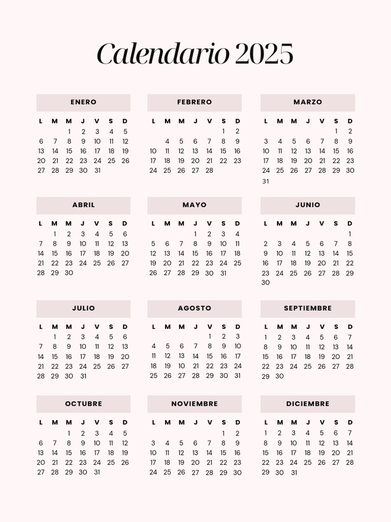 Calendario Completo 2025 | PDF | Unidades de medida