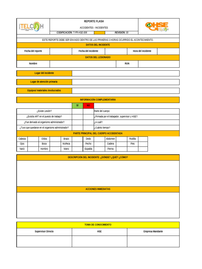 Reporte de Accidentes e Incidentes HSE | PDF