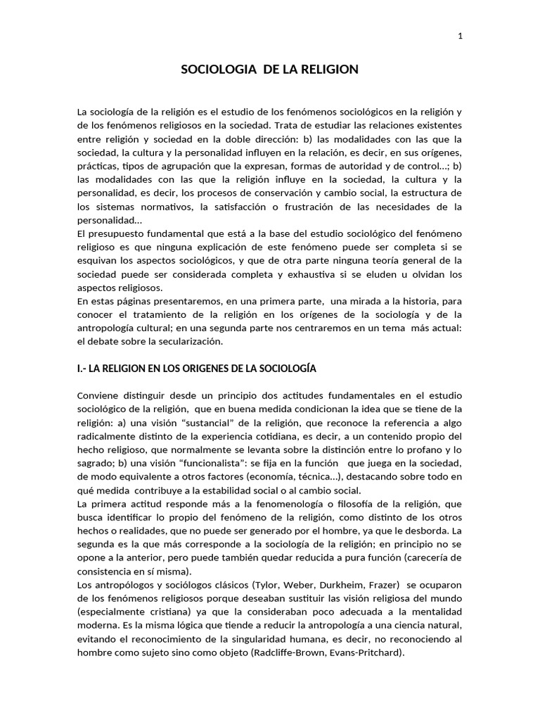 Sociología de la Religión: Orígenes y Debates | PDF | Sociología ...