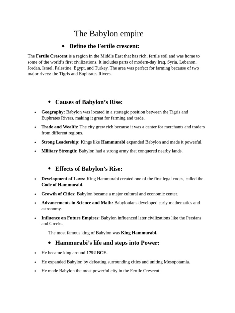 Rise of Babylon in the Fertile Crescent | PDF