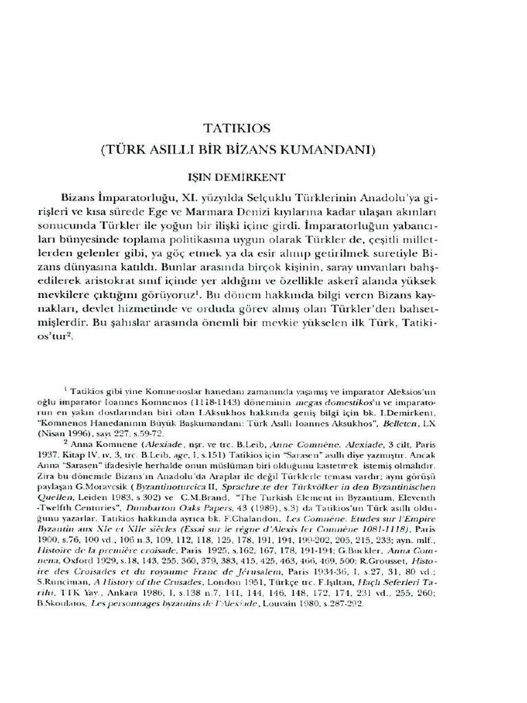 Tatikios (Türk Asıllı Bir Bizans Kumandanı) | PDF