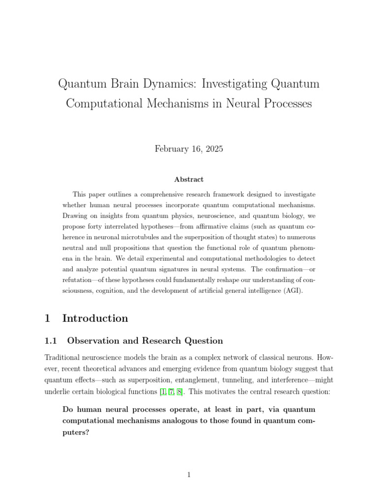 Quantum Brain Dynamics - Investigating Quantum Computational Mechanisms in Neural Processes ...