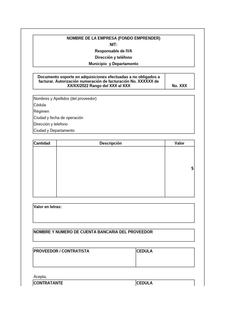 Modelo Documento Soporte | PDF