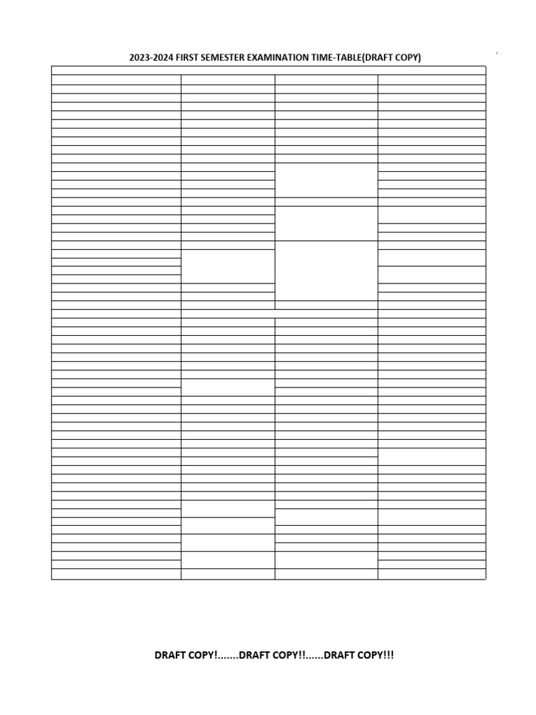 2023-2024 First Semester Exam Time-table (Draft Copy) 300l-500l @PDF Ben. | PDF