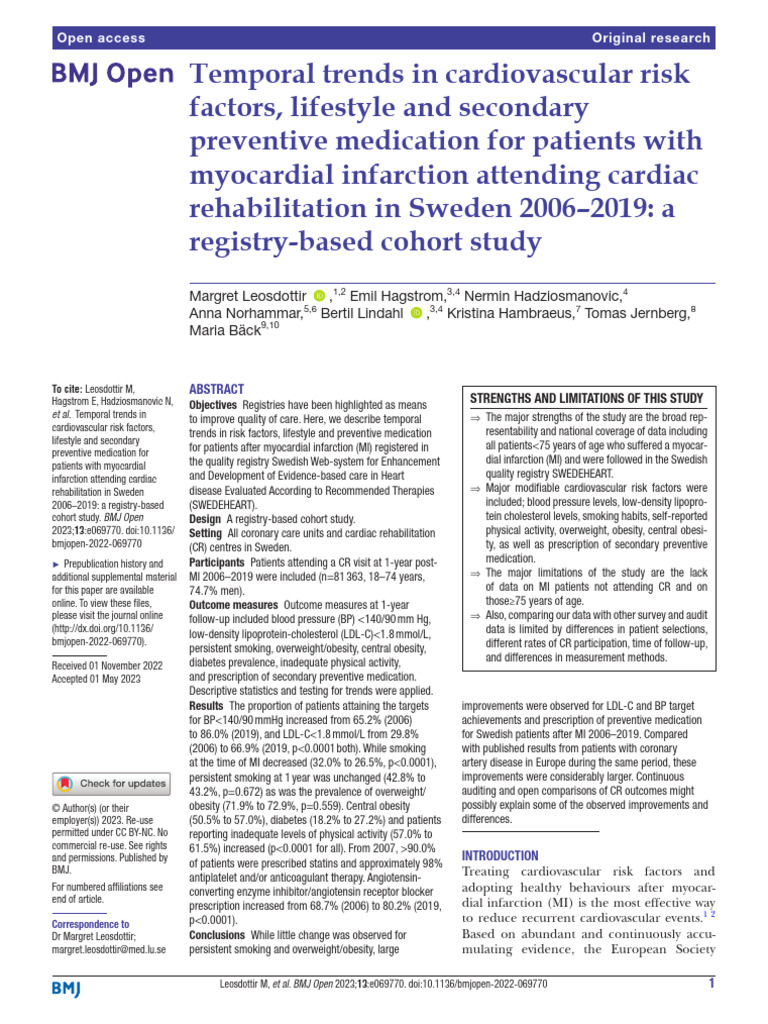 Temporal Trends in Cardiovascular Risk | PDF | Myocardial Infarction | Percutaneous Coronary ...
