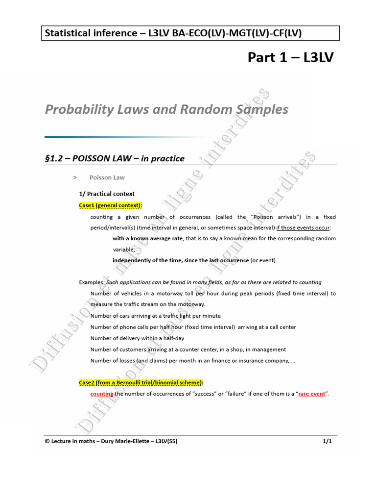 1.2 Discrete Laws L3LVS5 (3) Poisson-1 On-Line | PDF