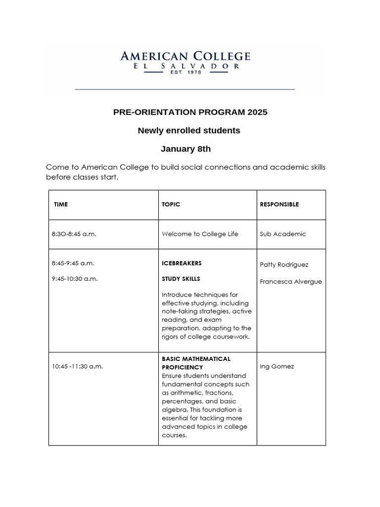 Pre Orientation Program 2025 | PDF