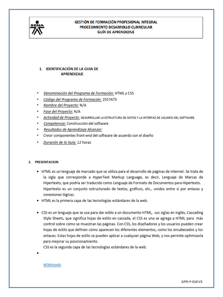 Guía de Aprendizaje HTML y CSS | PDF | HTML | Red mundial