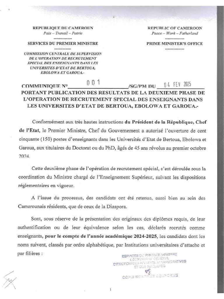 Communique 001 SG PM Du 4 Fevrier 2025 2 0 | PDF