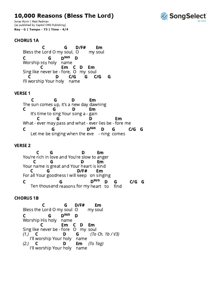 10,000 Reasons (Bless The Lord) - Chords-G | PDF | Songs | Christian Music