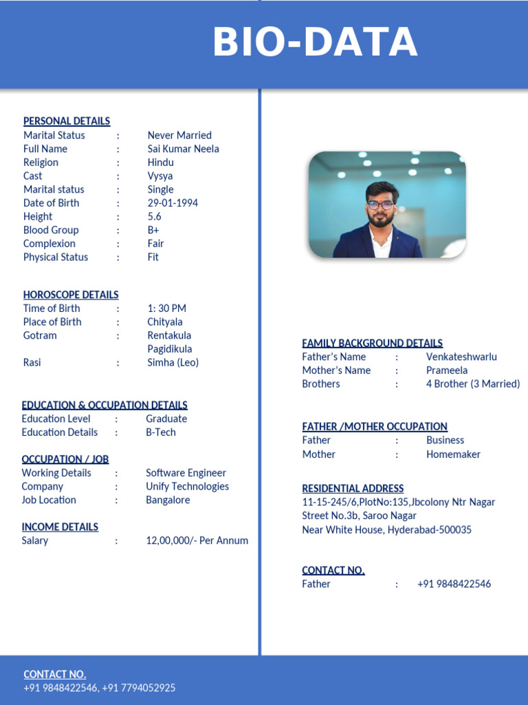 Sai Kumar Bio-Data | PDF