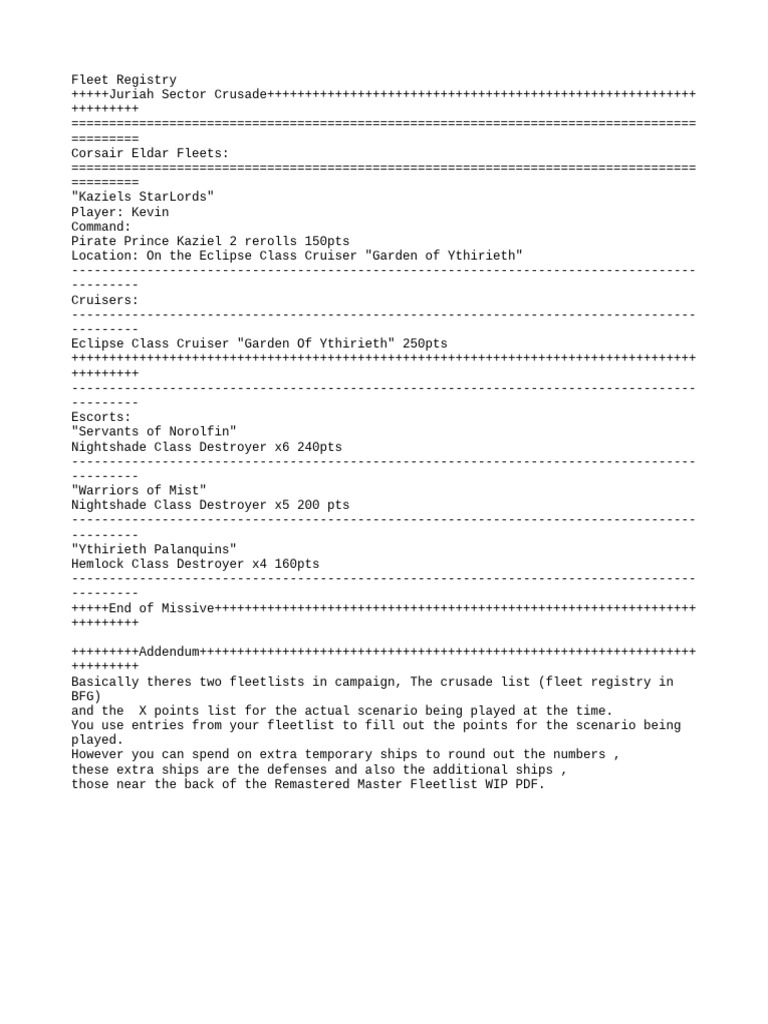 Corsair Eldar Fleet Registry | PDF