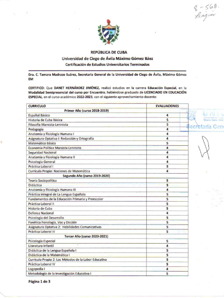 Certificacion de Notas | PDF