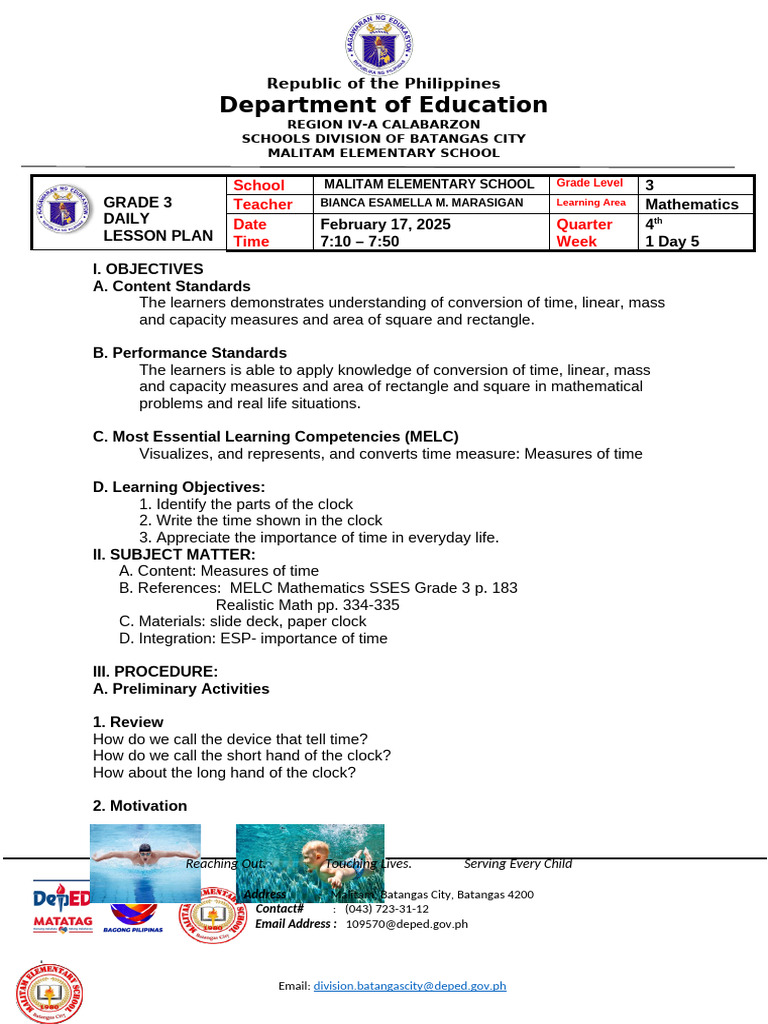 Q4-MATH3-DAY1-5 | PDF | Learning | Lesson Plan