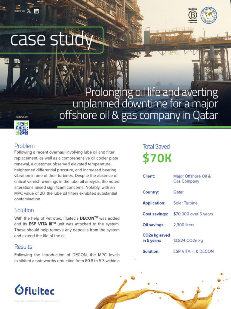 12 11 2023 Fluitec Case Study ESP Decon Offshore Solar Turbine 02 Qatar | PDF