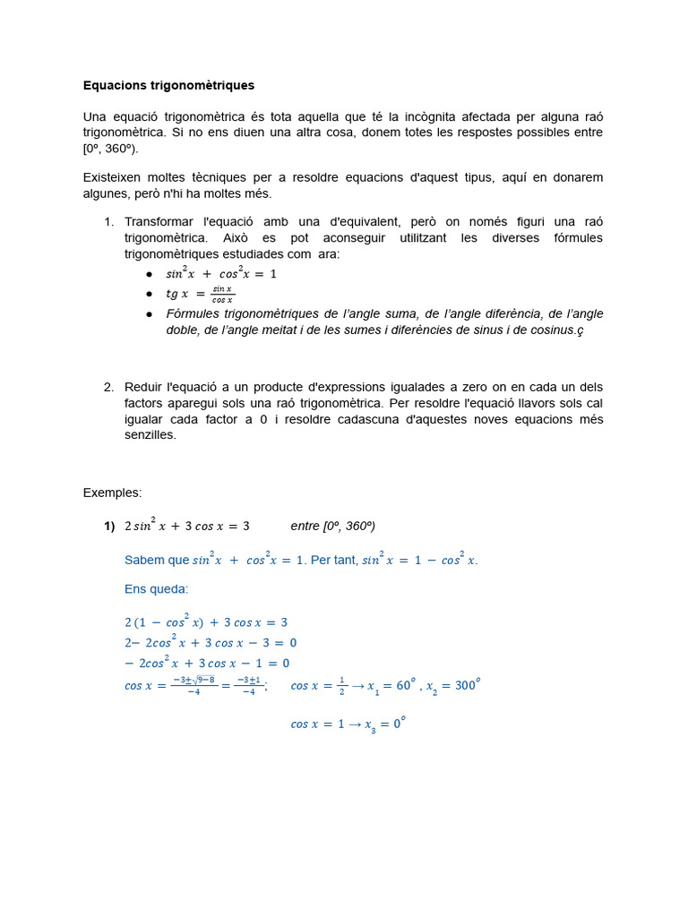 Equacions Trigonom-Triques | PDF
