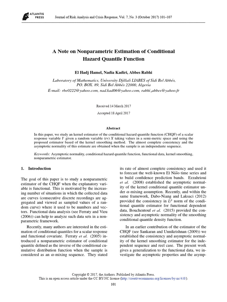 A Note on Nonparametric Estimation of Conditional | PDF | Quantile | Estimator