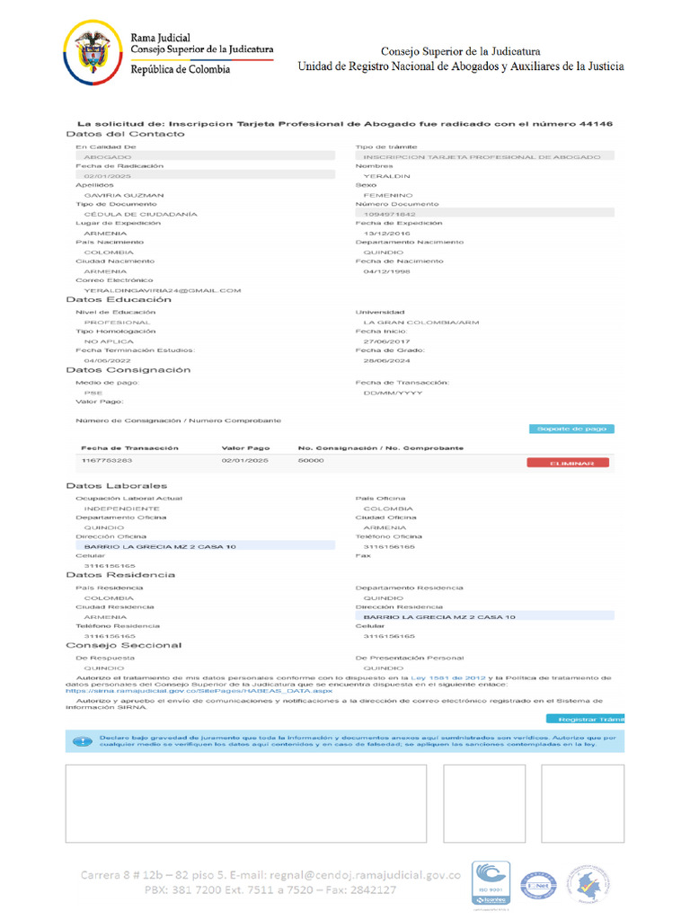 Tramite_de_Inscripcion Tarjeta Profesional de Abogado | PDF