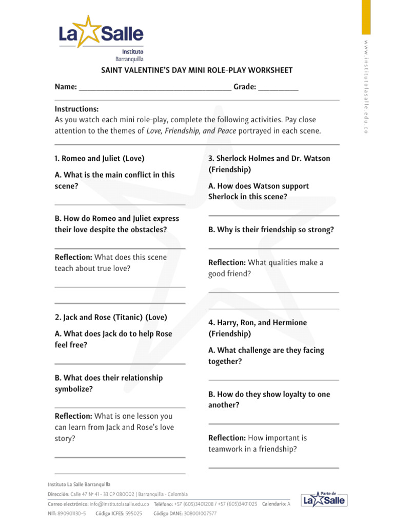 Valentine's Day Role-Play Worksheet | PDF | Dr. Watson | Arthur Conan ...