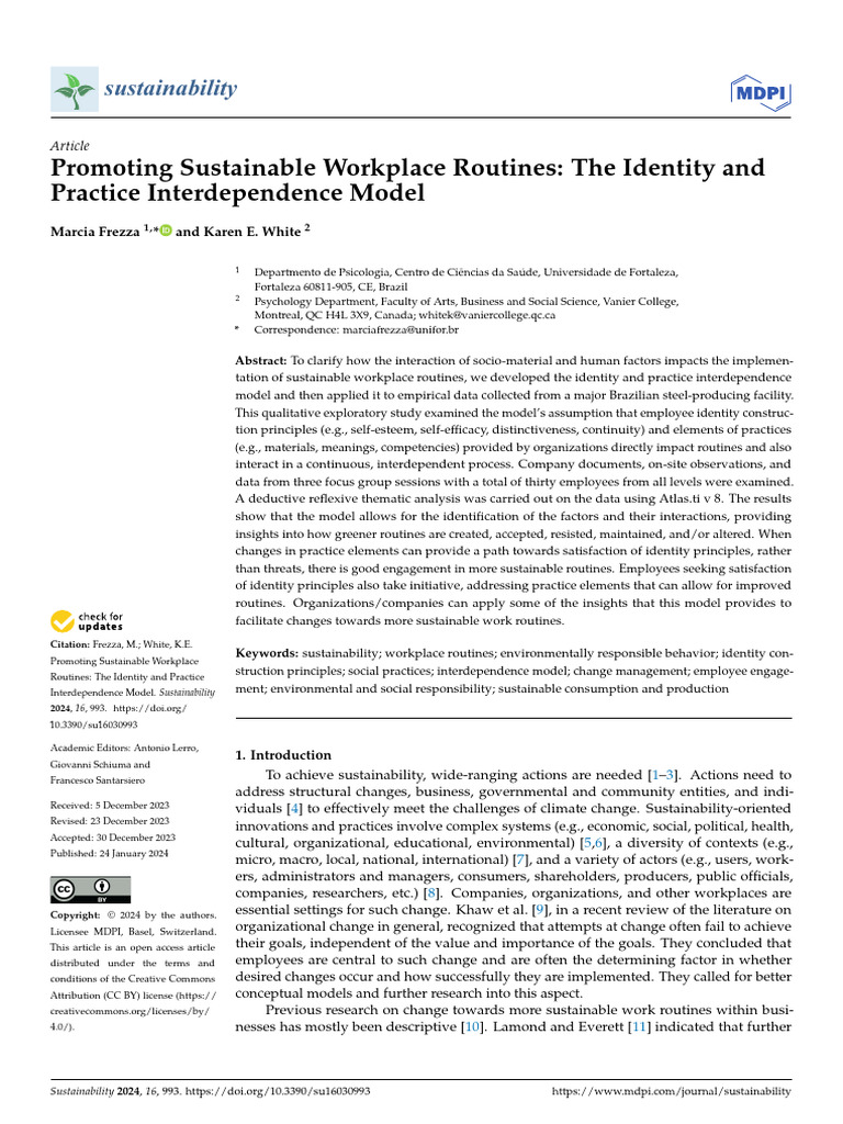 Promoting Sustainable Workplace Routines: The Identity and Practice ...