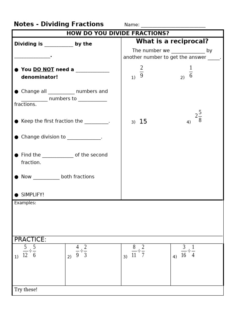 Divide Fractions Notes | PDF