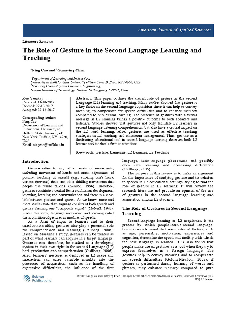 Gesture's Impact on L2 Learning | PDF | Second Language | Gesture