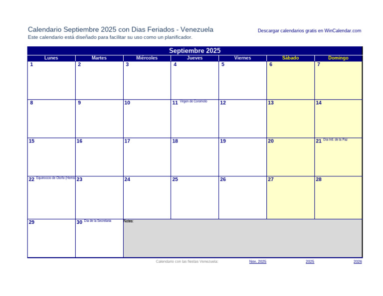 Calendario Septiembre 2025 Venezuela | PDF