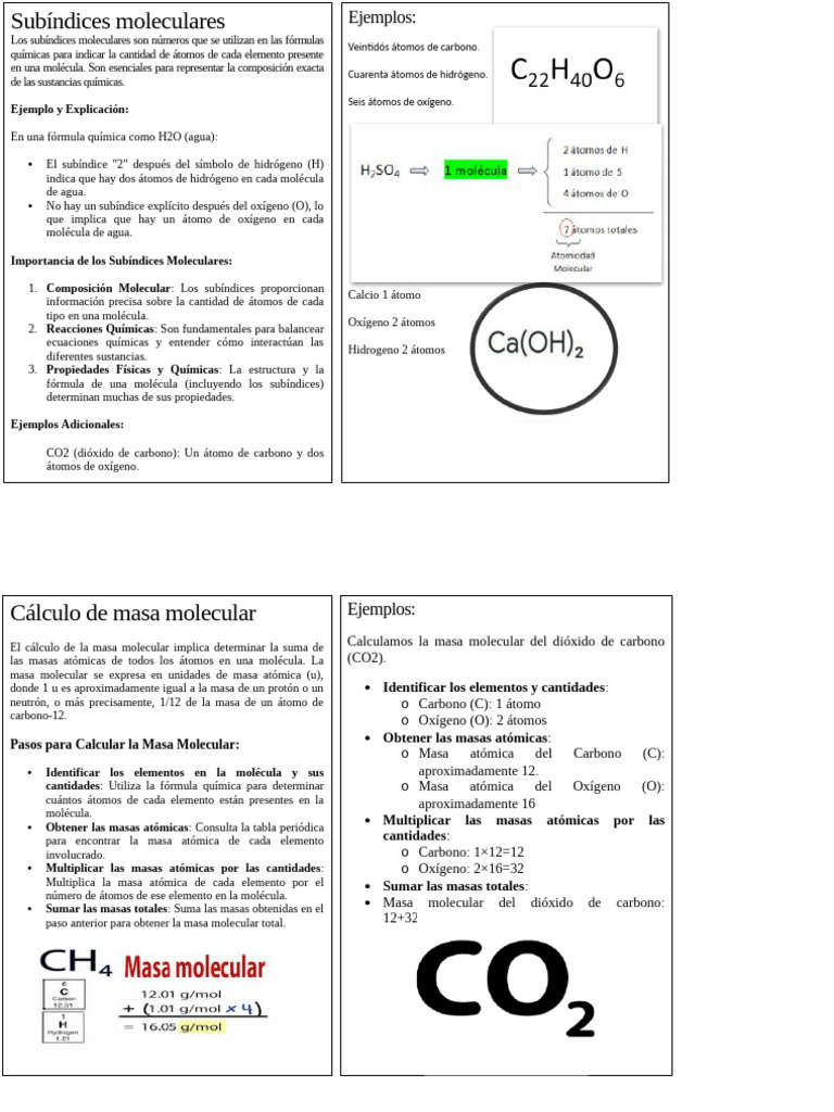 Subíndices y Masa Molecular en Química | PDF | Química | Moléculas