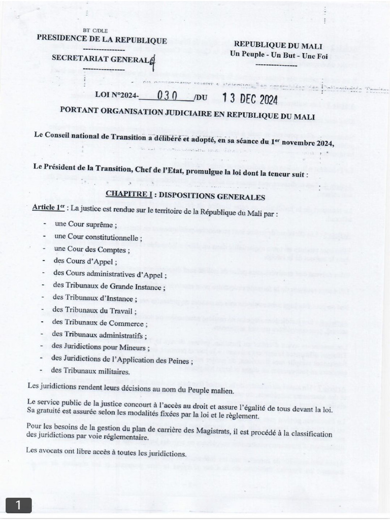 Loi Sur L'organisation Judiciaire Au Mali | PDF