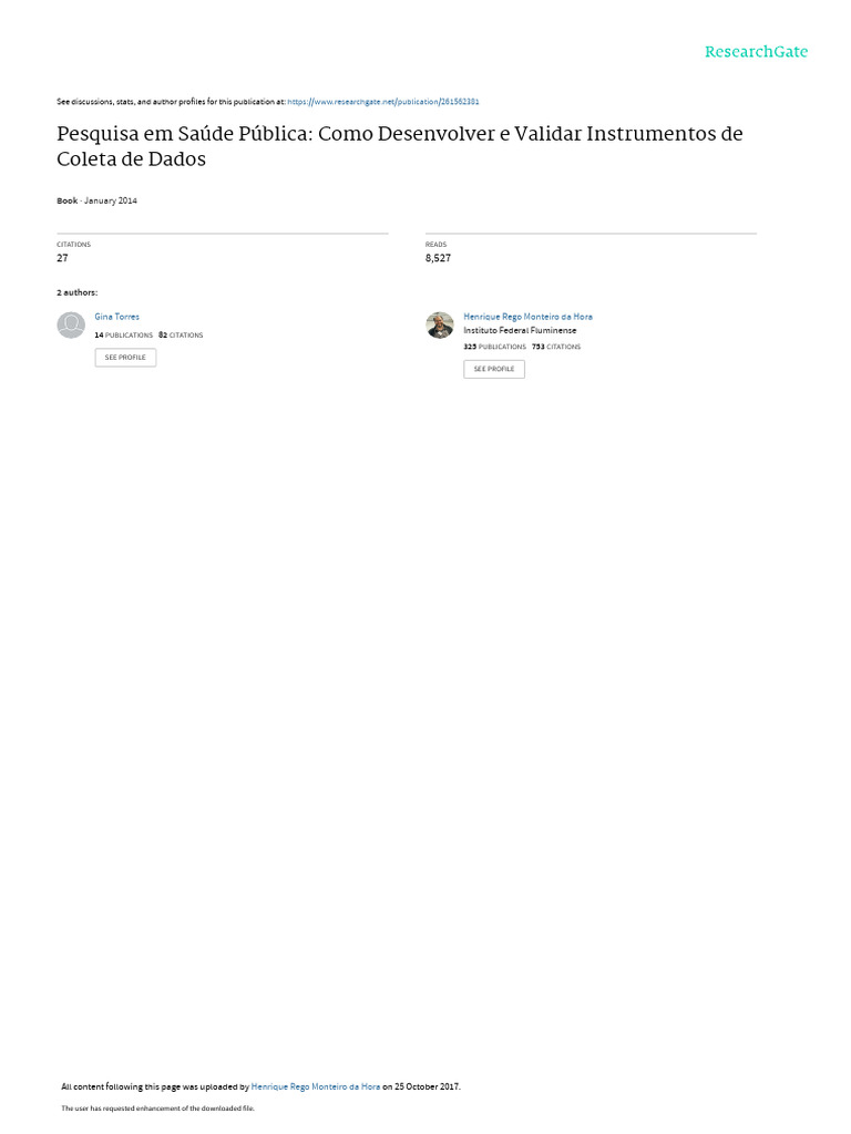 Pesquisa em Saúde Pública Como Desenvolver e Validar Instrumentos de Coleta de Dados 2013 | PDF ...