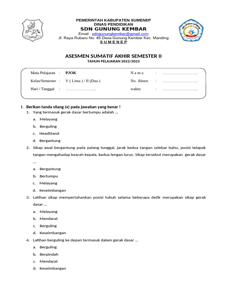Soal Asesmen Sumatif Kelas 5 | PDF