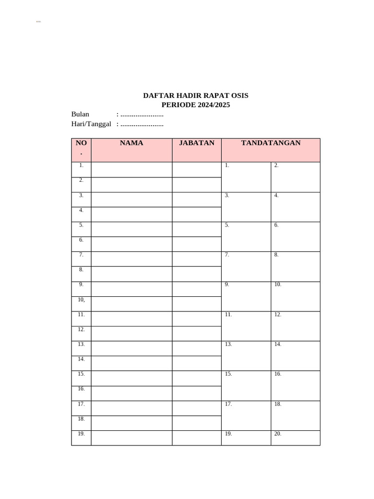 Daftar Hadir Rapat Osis | PDF