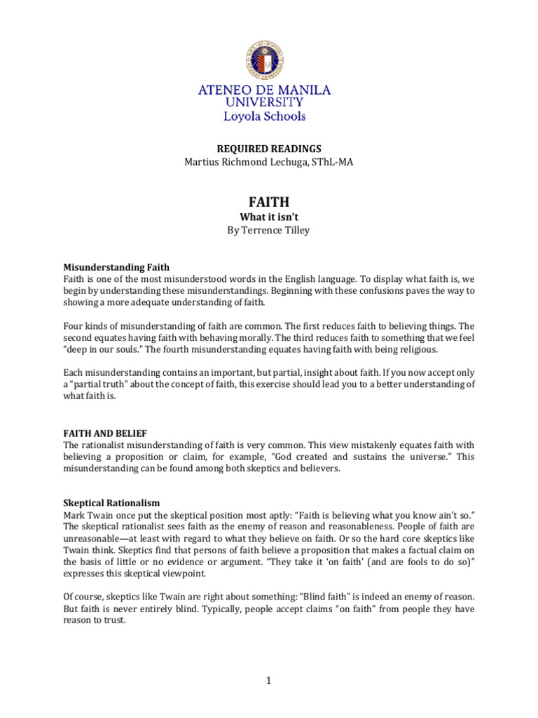 Misunderstanding Faith - Terrence Tilley | PDF | Faith | Seven Deadly Sins