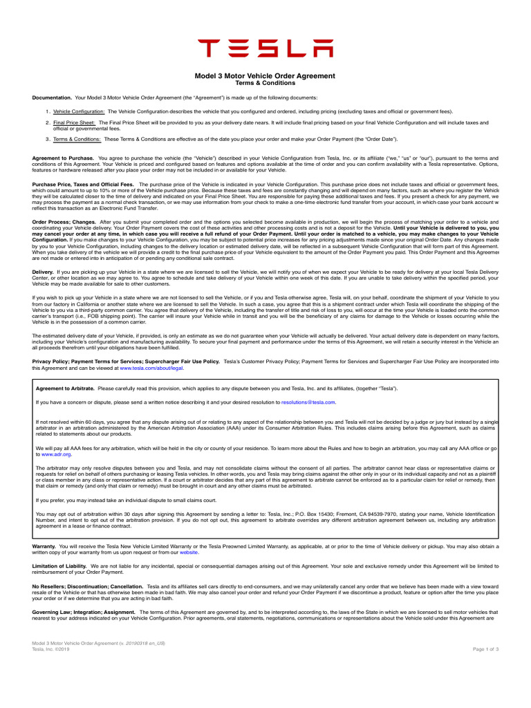 Model3 Order Agreement en US | PDF | Arbitration | Fee