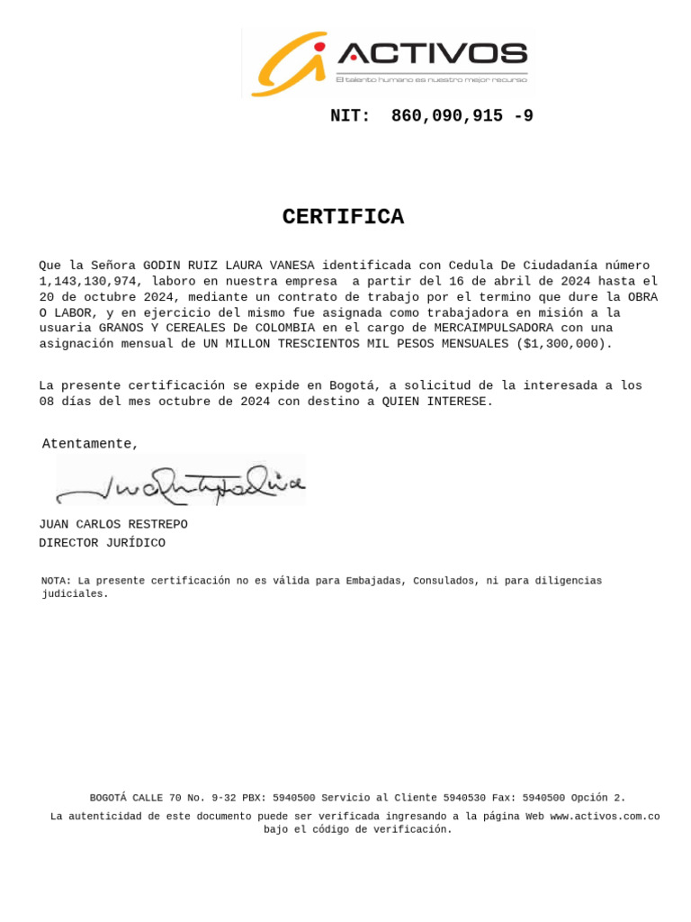 Certifica: Atentamente | PDF