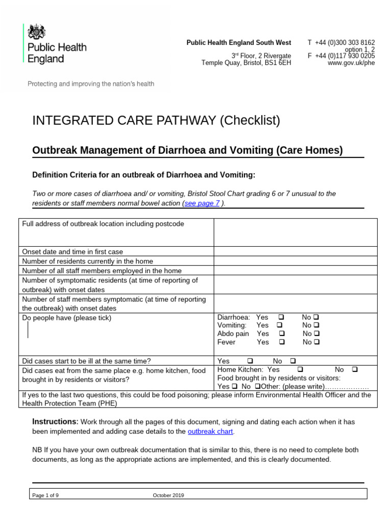 Diarrhoea and Vomiting Outbreak Checklist | PDF | Hand Washing | Bathroom