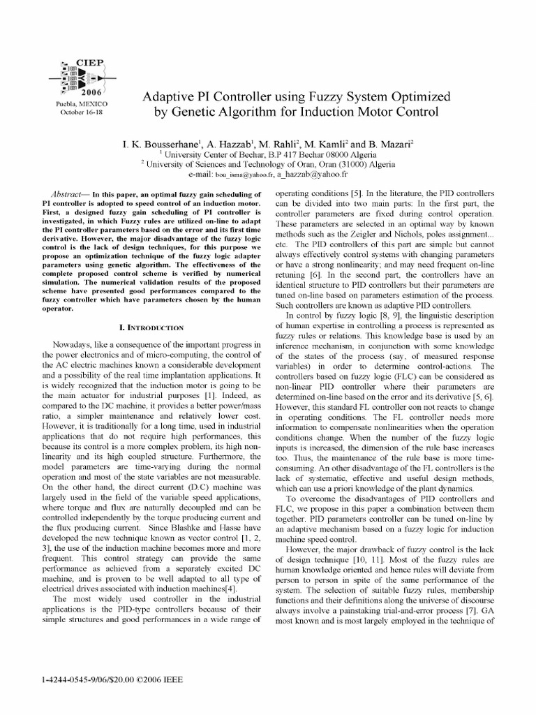 Adaptive Pi Controller Using Fuzzy System Optimized By Genetic Algorithm For Induction Motor
