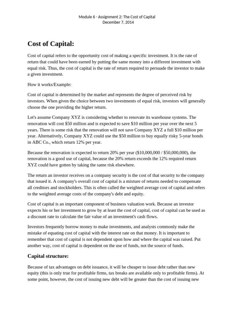 M6A2 | PDF | Cost Of Capital | Capital Structure